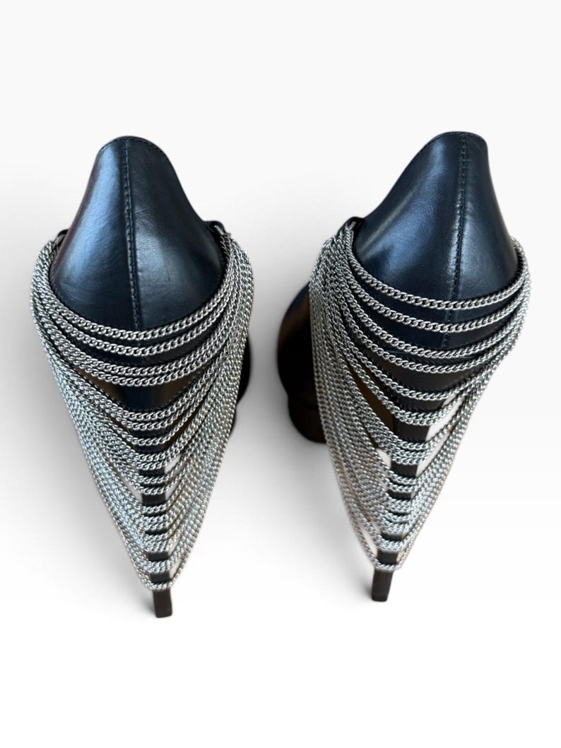 Rare Saint Laurent Janis Long Chain Runway Platform Pumps Black Leather ...
