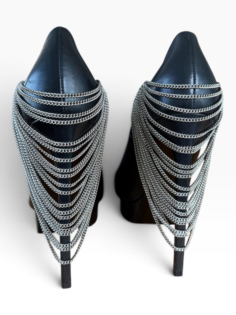 Rare Saint Laurent Janis Long Chain Runway Platform Pumps Black Leather ...