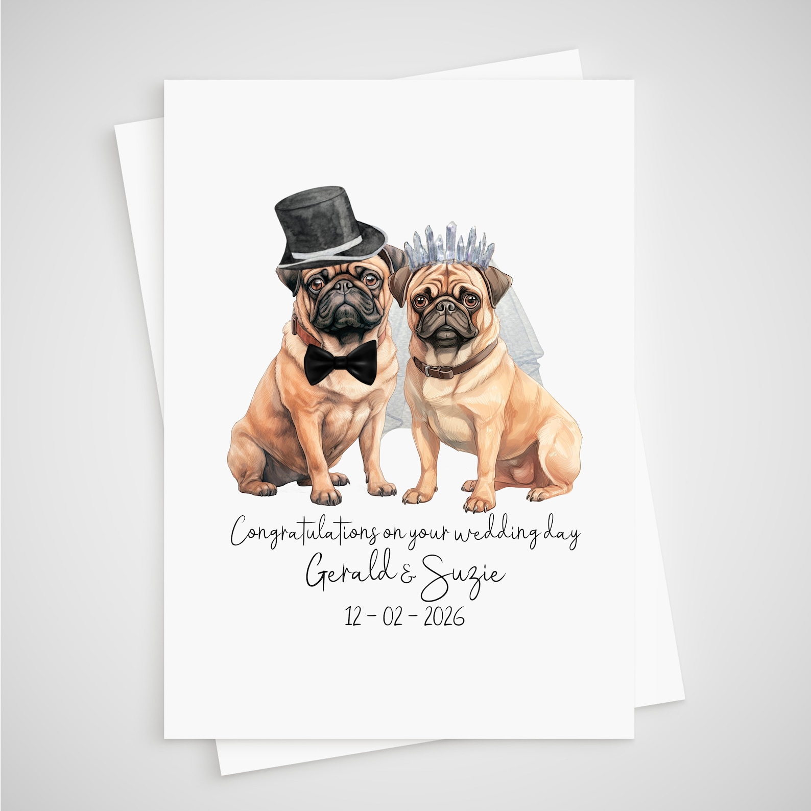 Pug Wedding Card Personalised Bride & Groom Dog - Etsy