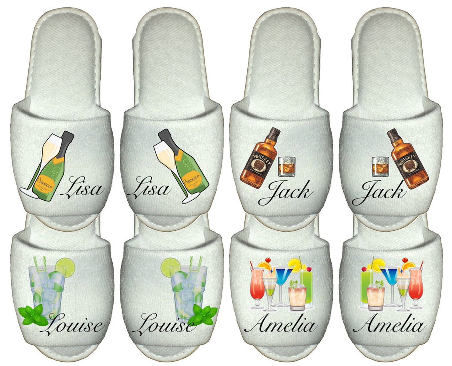 Personalised Drink Spa Slippers - Prosecco Gin Mojito Whiskey Cocktail ...