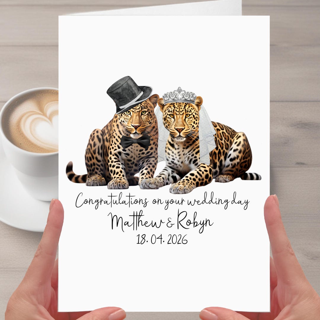 Leopard Wedding Card Personalised Bride & Groom - Etsy