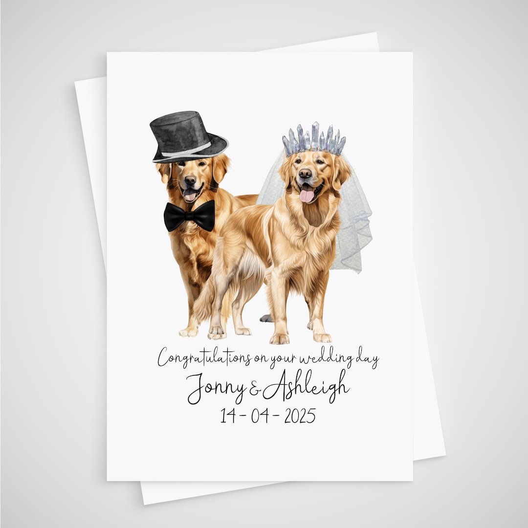 Golden Retriever Wedding Card Personalised Bride & Groom Dog - Etsy