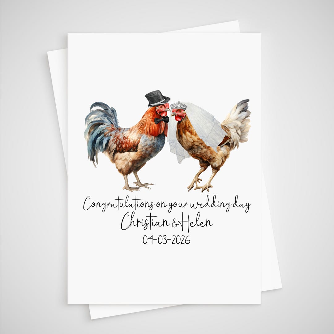 Chicken Wedding Card Personalised Bride & Groom Hen Rooster - Etsy