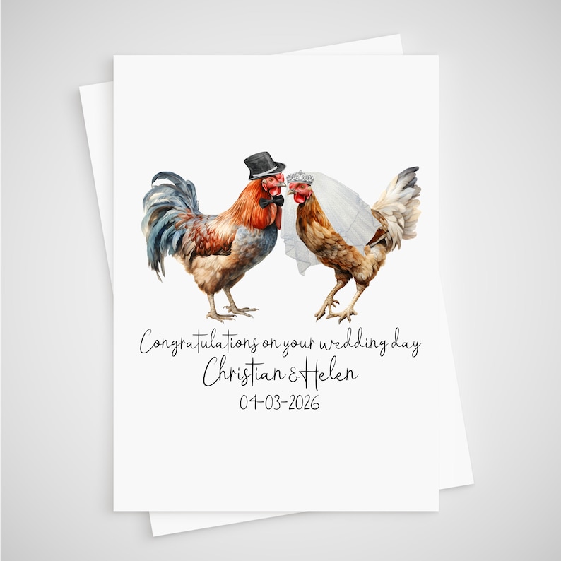 Chicken Wedding Card Personalised Bride & Groom Hen Rooster - Etsy