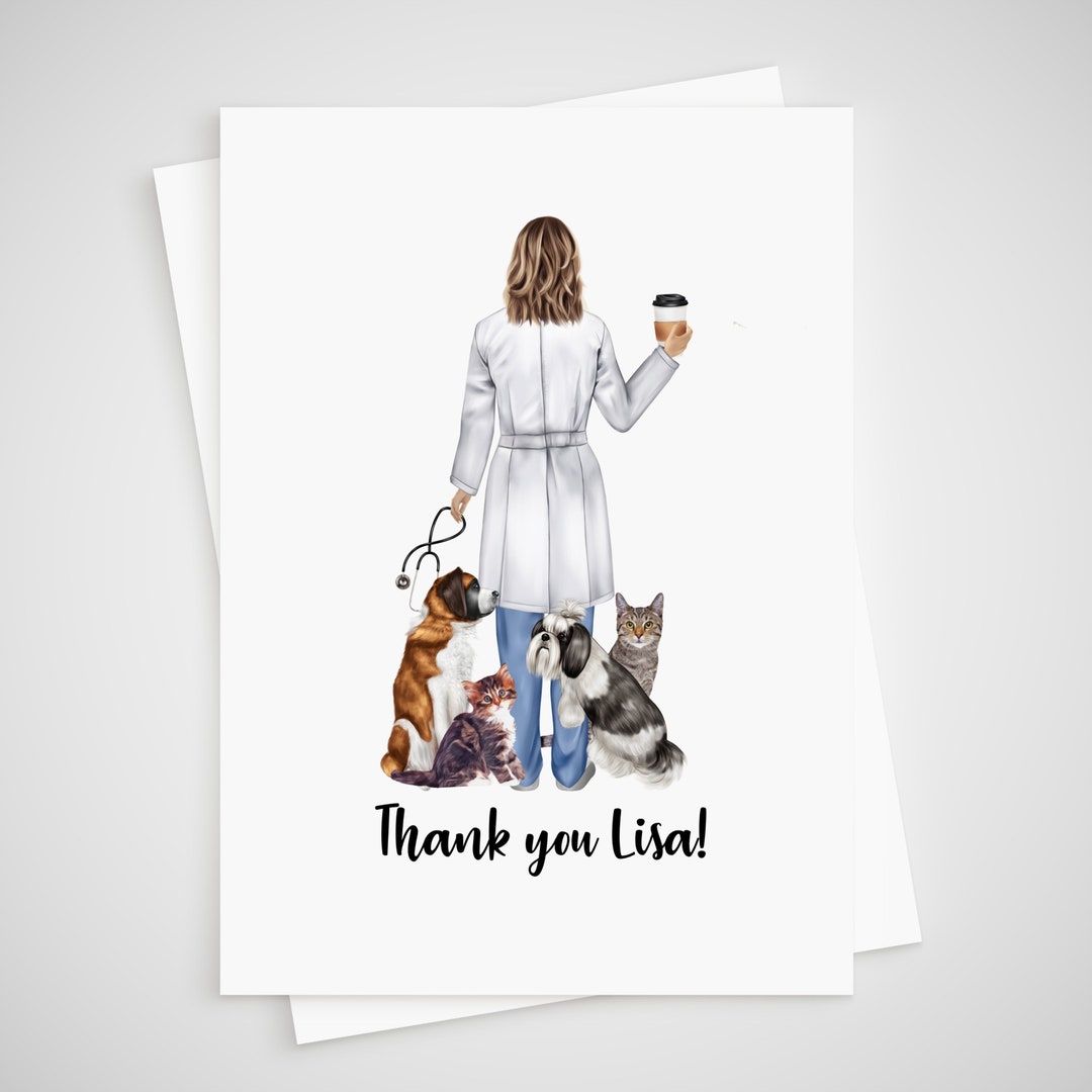 Vet Thank You Card Personalised Pet Appreciation Cat Dog Animal Shelter ...