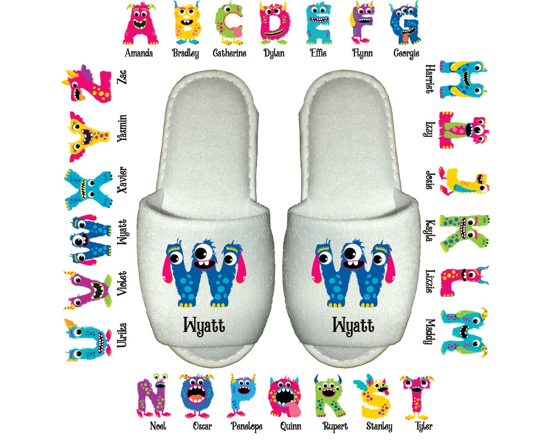 Personalised Monster Spa Slippers Childrens Alphabet Own Name Monogram ...