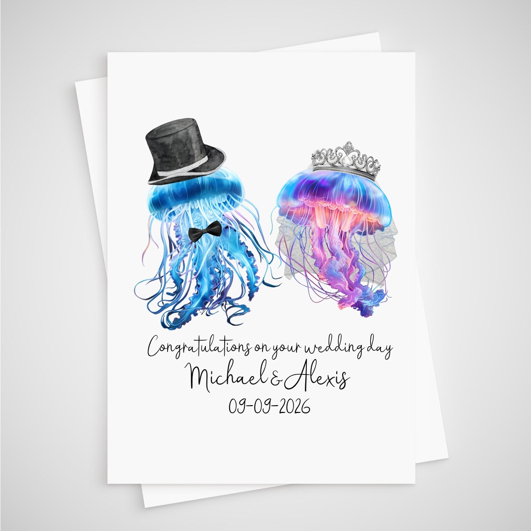 Jellyfish Wedding Card Personalised Bride & Groom Ocean - Etsy