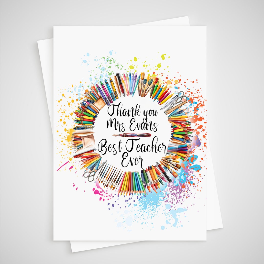 Thank You Teacher Card Personalised From Student End of Year - Etsy