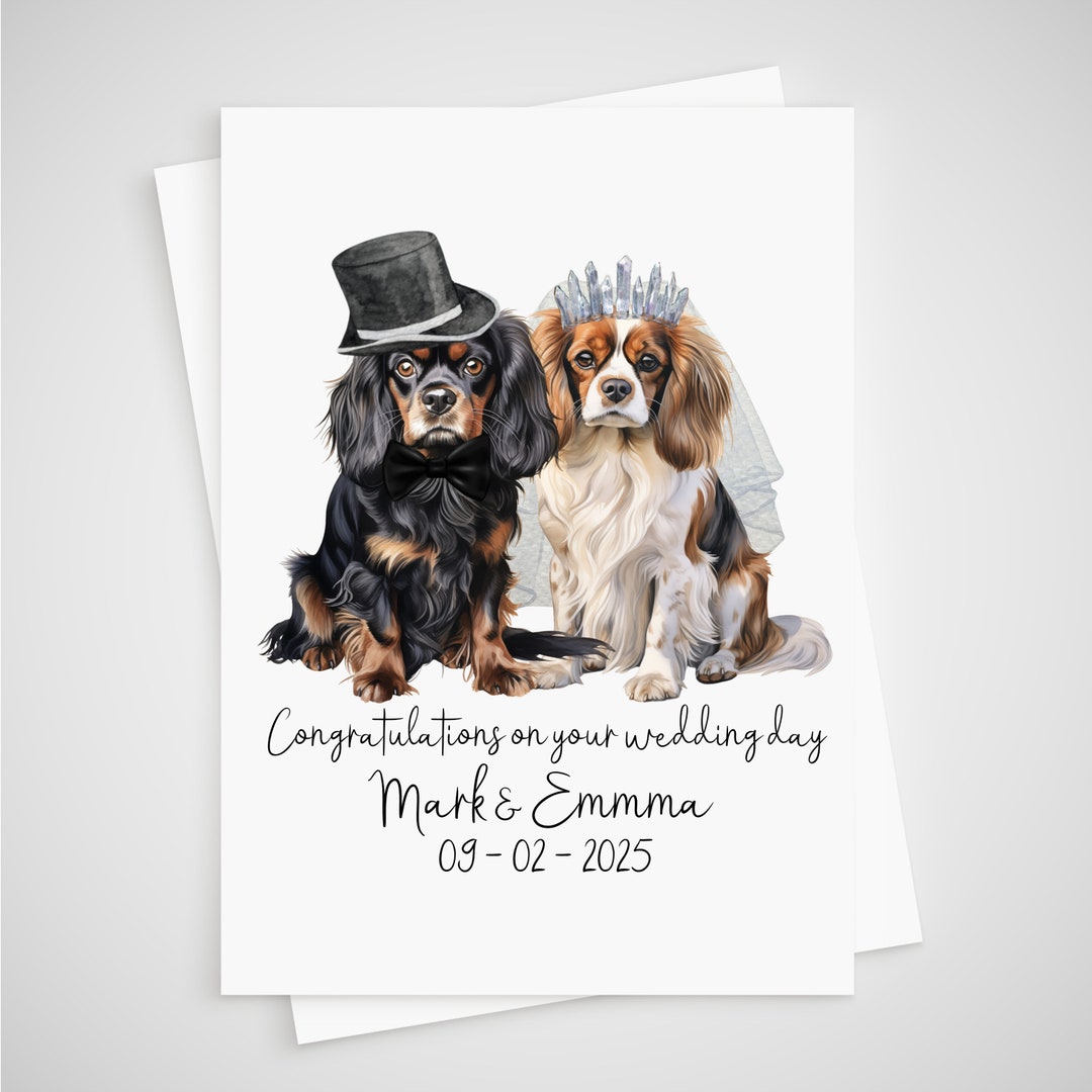 King Charles Spaniel Wedding Card Personalised Dog Bride & Groom ...