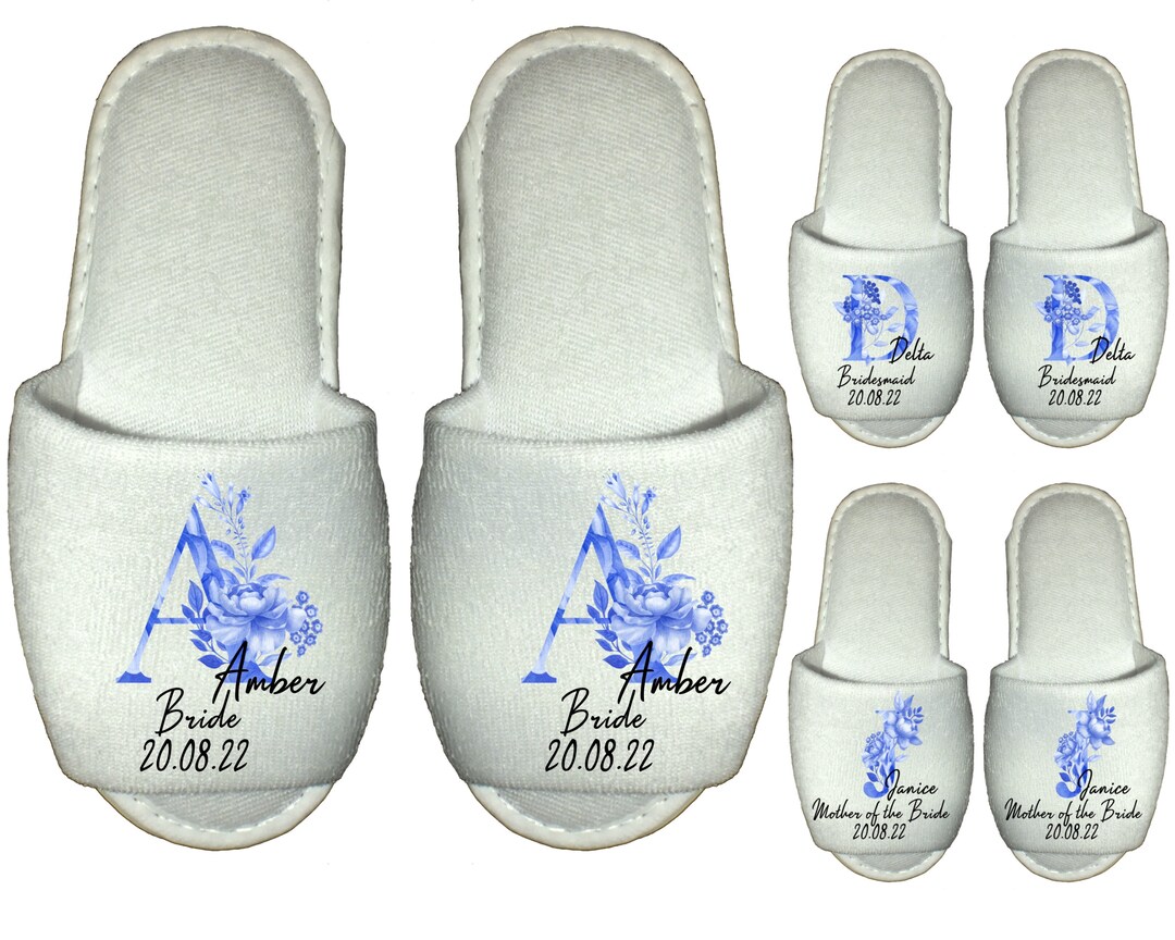 Personalised Spa Slippers Blue Porcelain Monogram Vintage Ornate ...