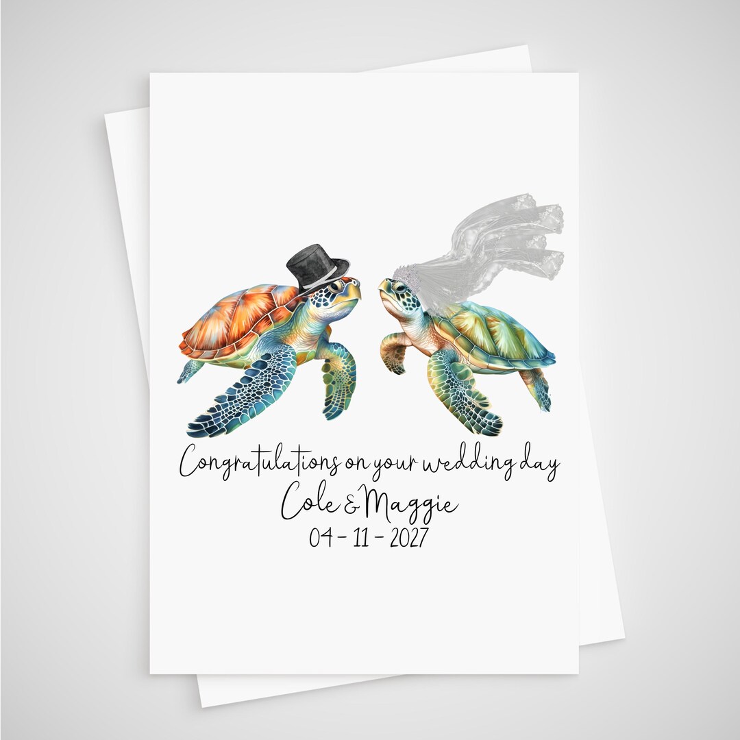 Sea Turtle Wedding Card Personalised Bride & Groom Ocean - Etsy