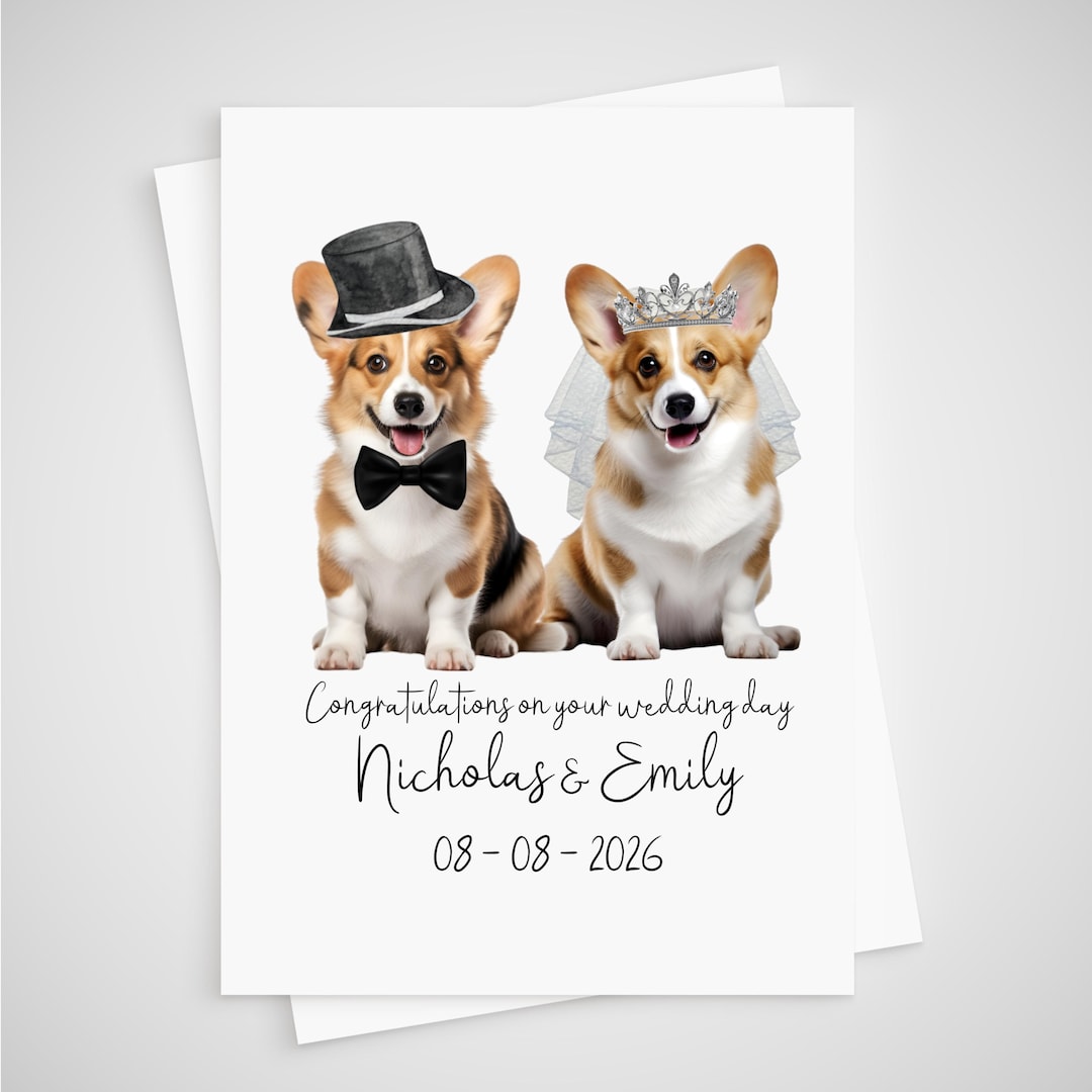 Corgi Wedding Card Personalised Dog Welsh Bride & Groom - Etsy