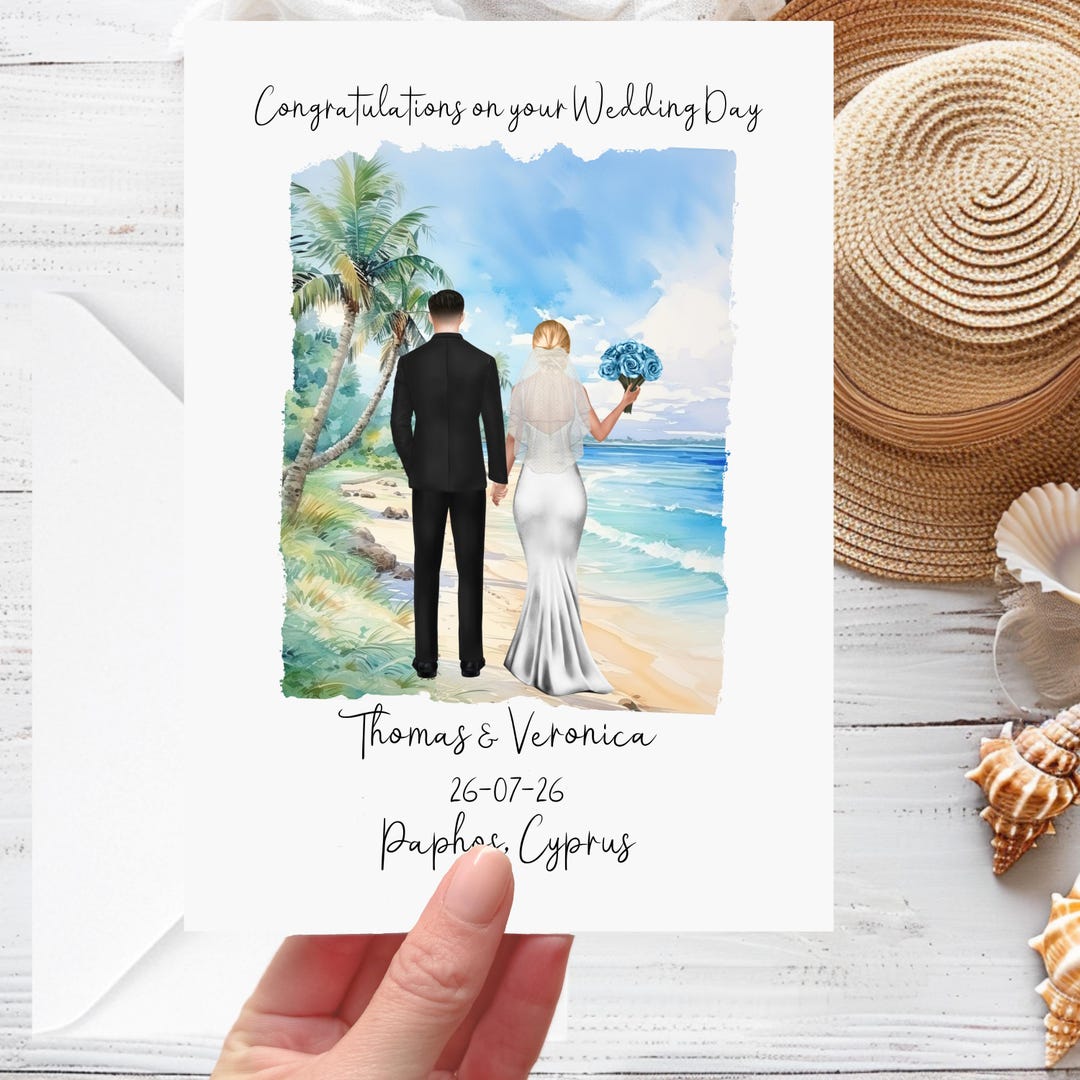 Beach Wedding Card Personalised Destination Bride & Groom - Etsy
