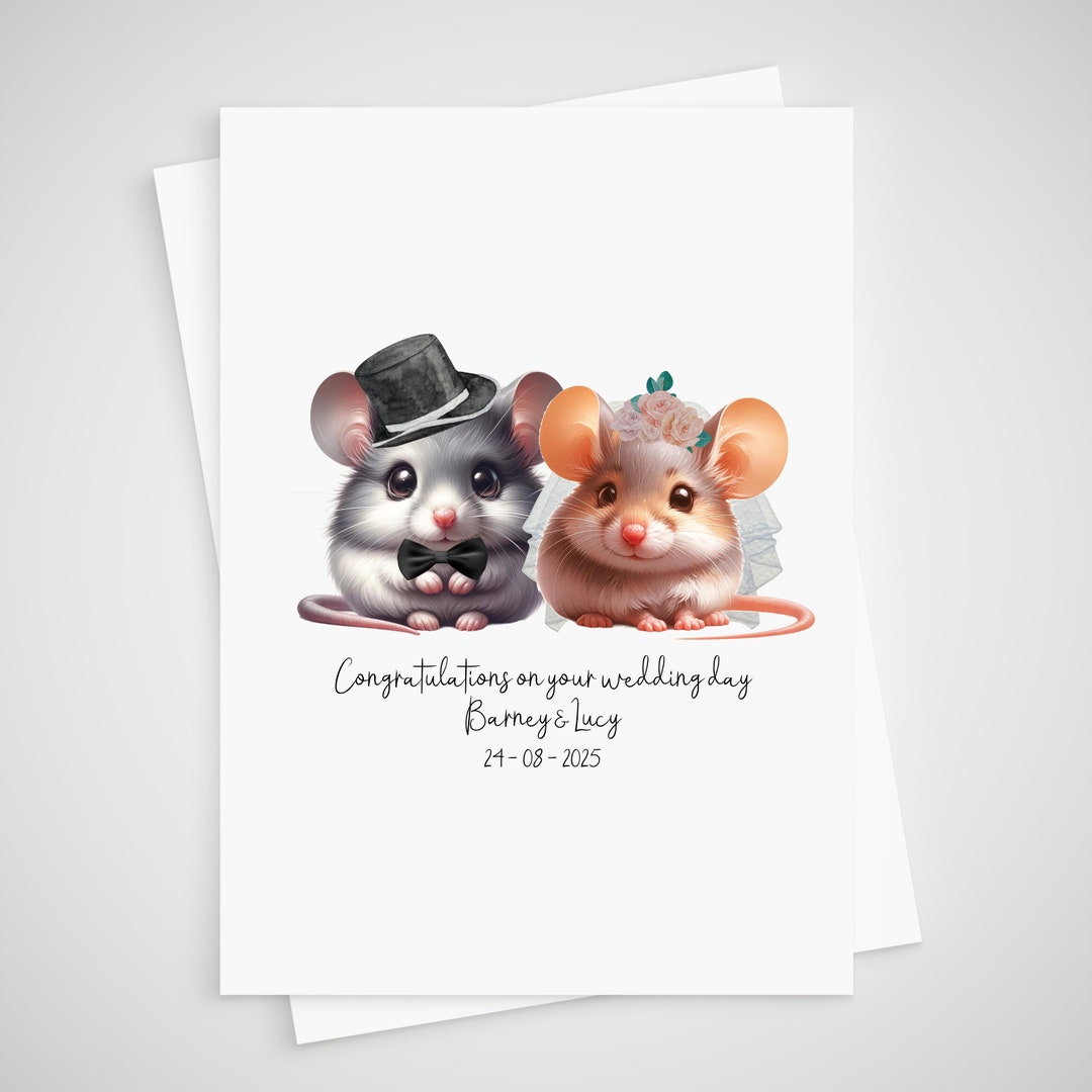 Mouse Wedding Card Personalised Bride & Groom Mice Hamster Cute - Etsy