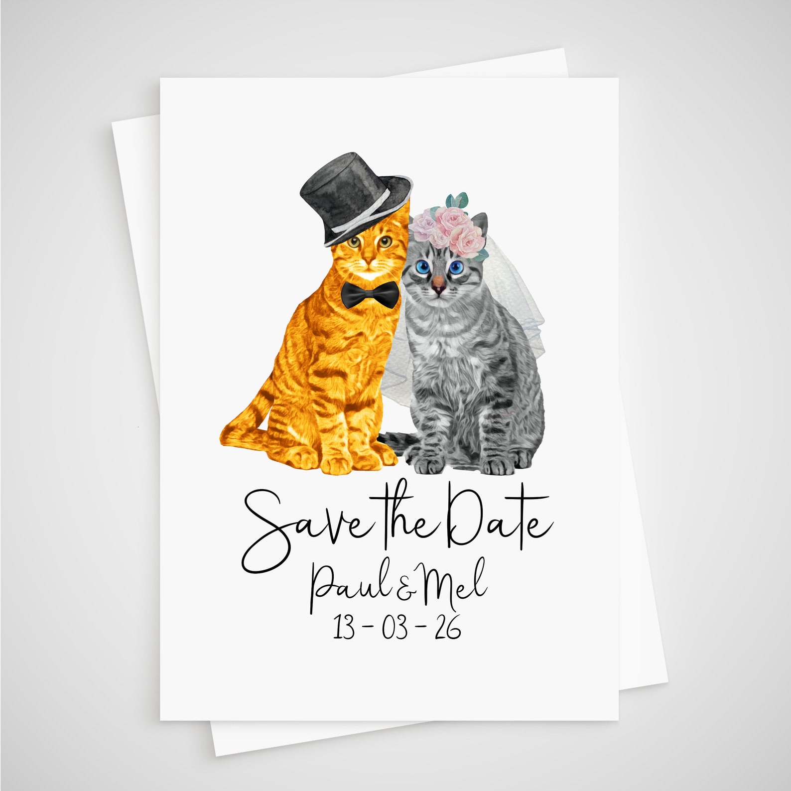 Save the Date Cat Wedding Card Personalised Bride & Groom - Etsy
