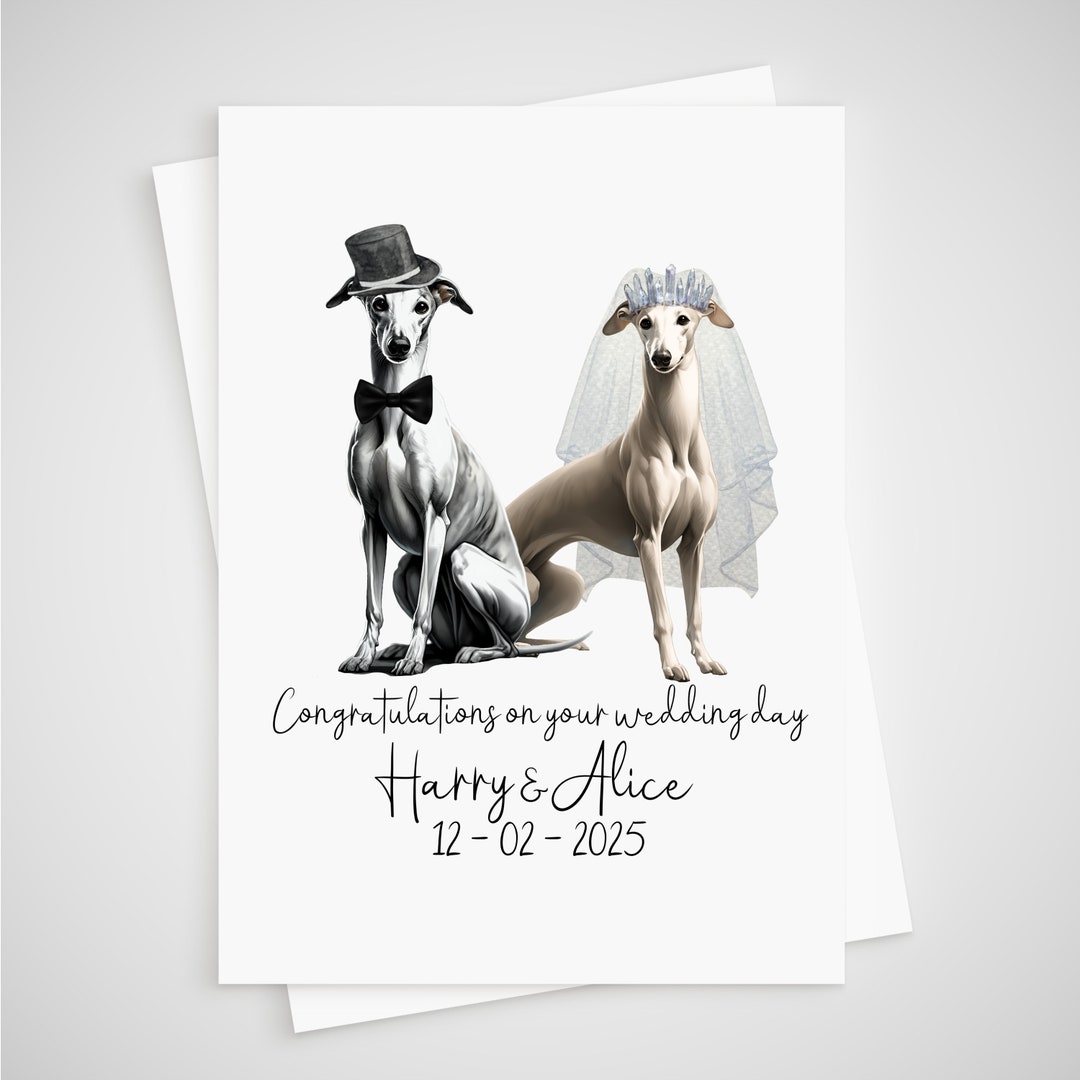 Greyhound Wedding Card Personalised Dog Whippet Bride & Groom - Etsy
