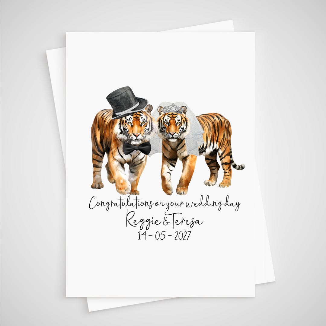 Tiger Wedding Card Personalised Bride & Groom - Etsy
