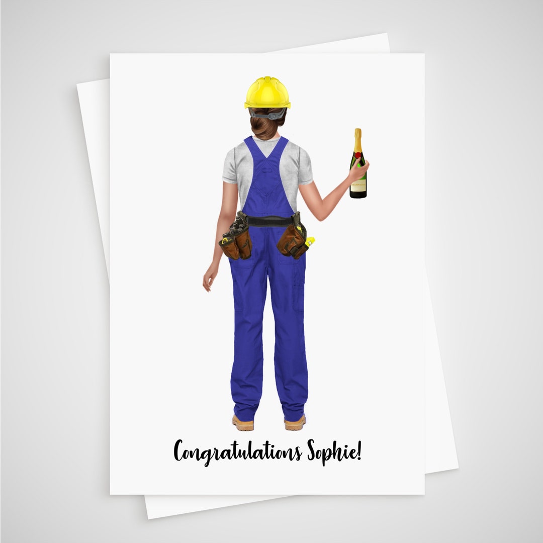 Female Construction Worker Card Personalised Electrician Plumber ...
