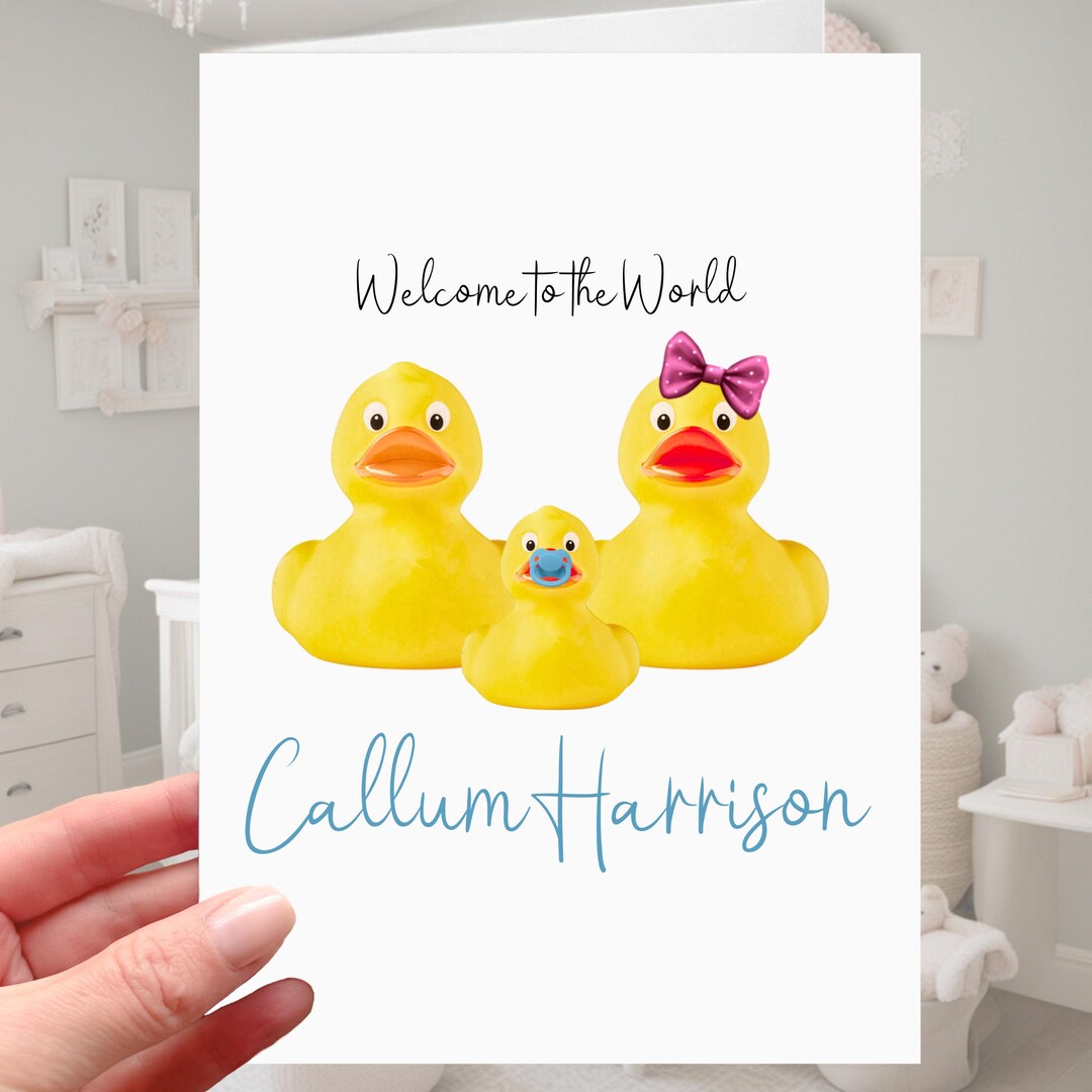 Rubber Duck Baby Card Personalised Boy Newborn Welcome to the World ...