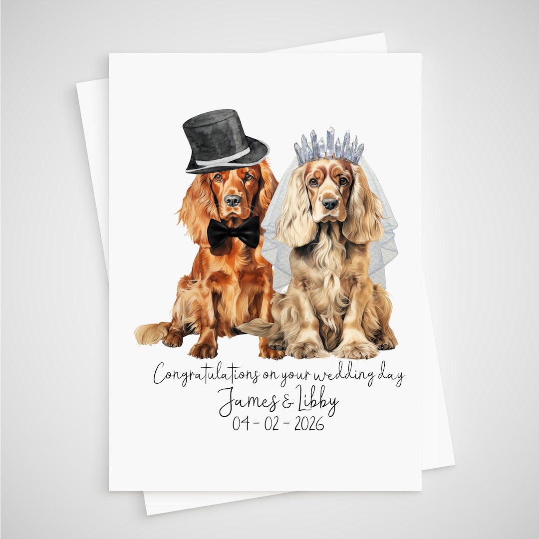 Cocker Spaniel Wedding Card Personalised Bride & Groom Dog - Etsy
