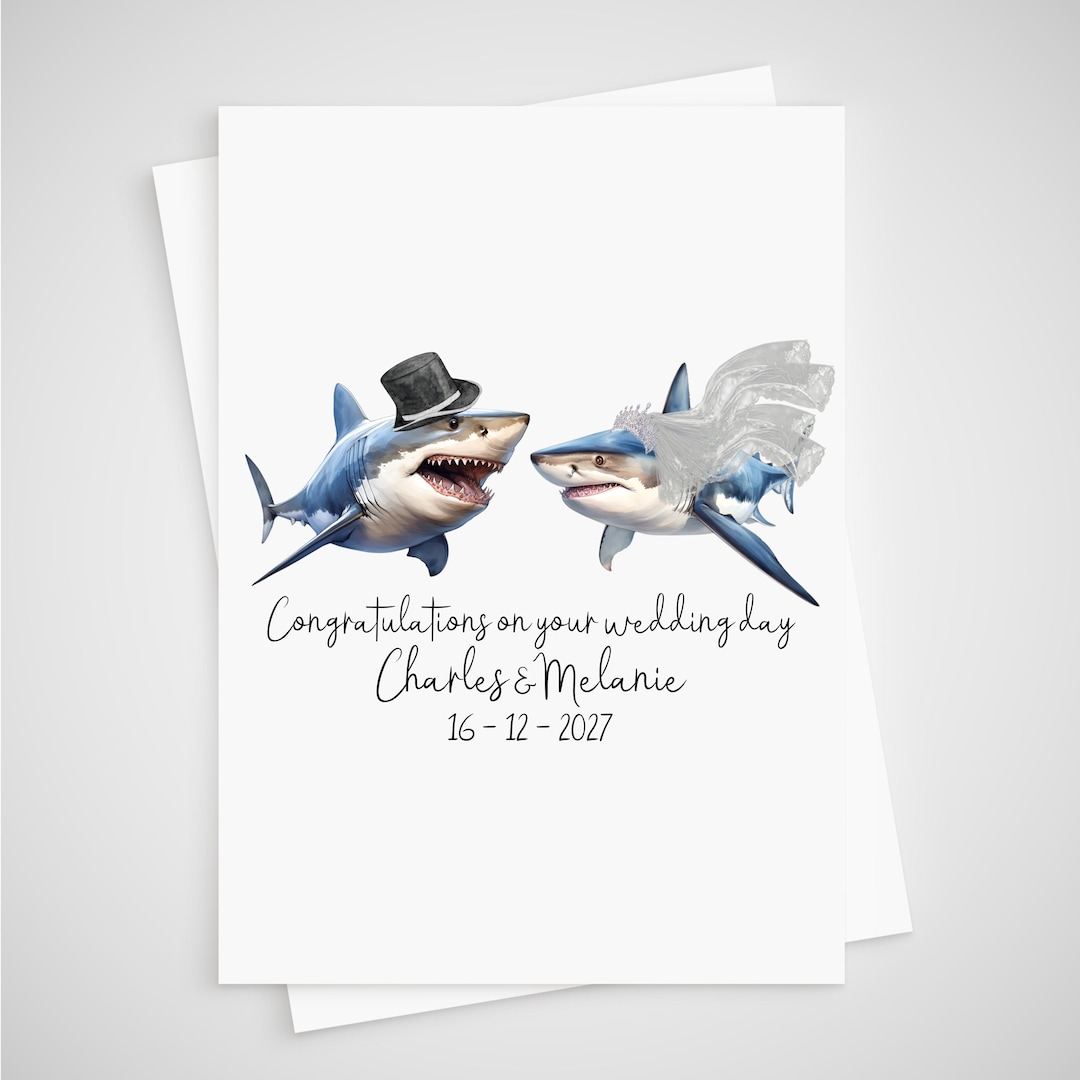 Shark Wedding Card Personalised Bride & Groom Ocean - Etsy