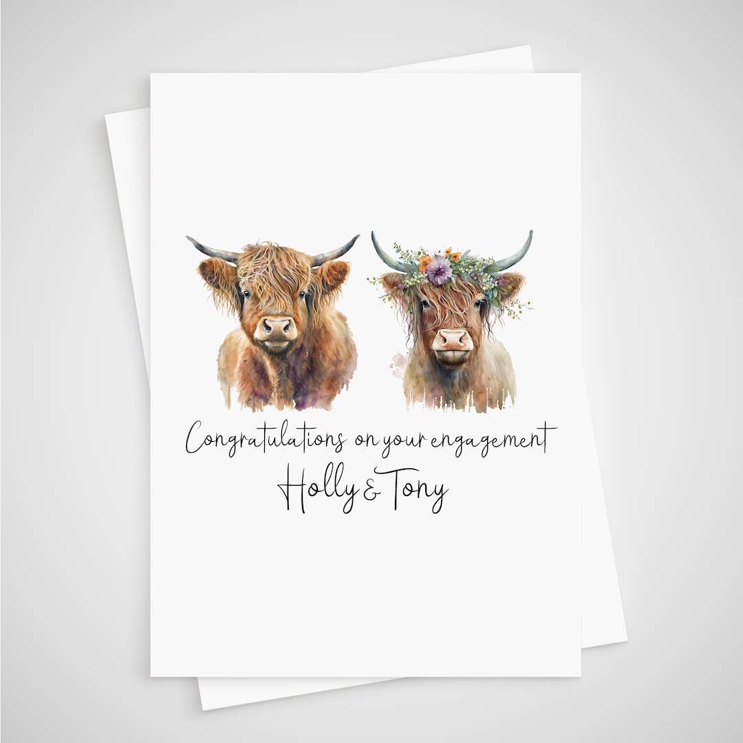 Personalised Highland Cow Engagement Card - Etsy