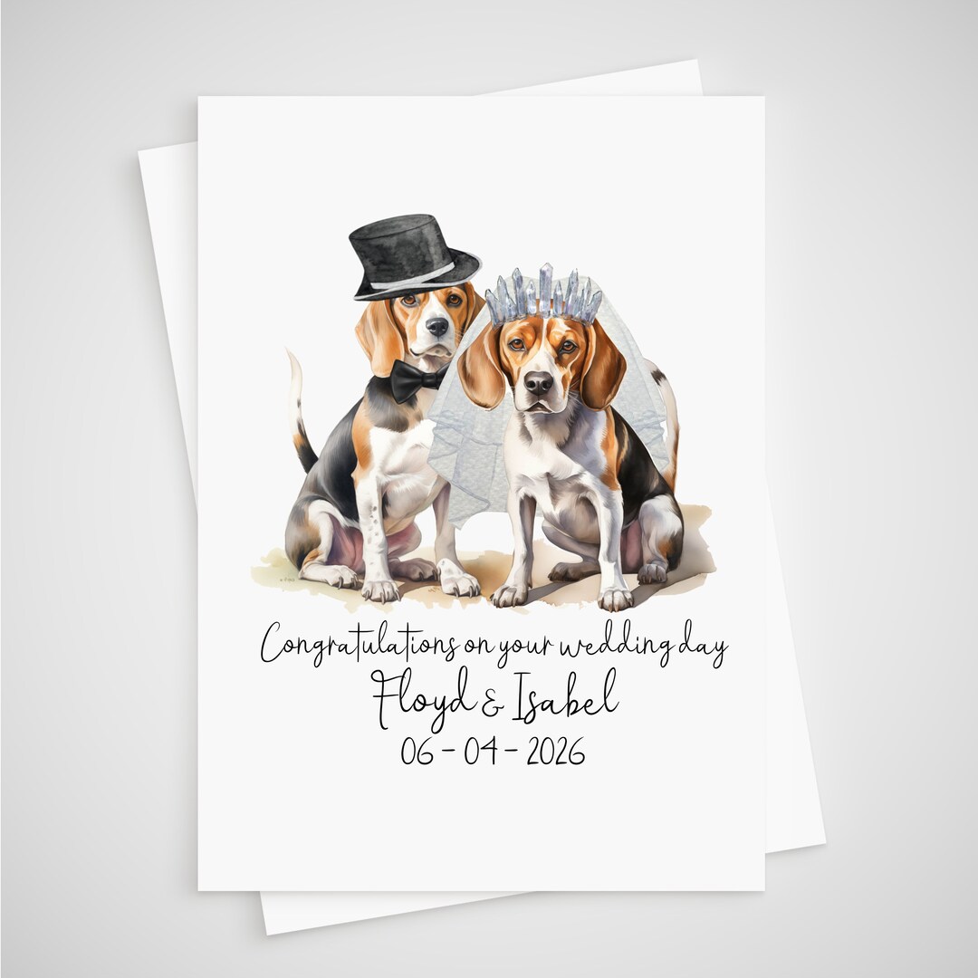 Beagle Wedding Card Personalised Dog Bride & Groom - Etsy