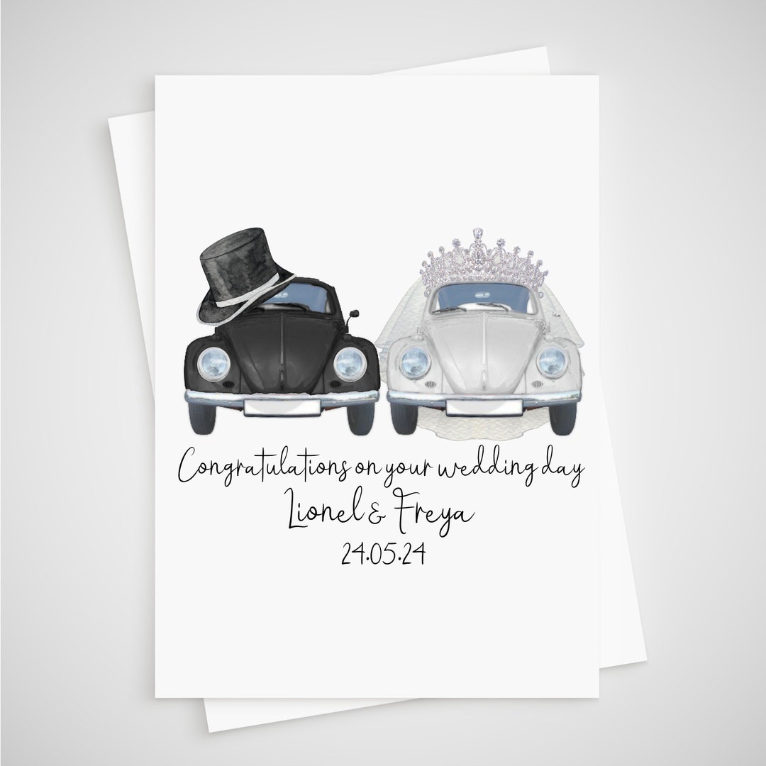 Vintage Car Wedding Card Personalised Bride Groom - Etsy