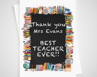 Thank You Teacher Card Personalised From Student End of Year - Etsy