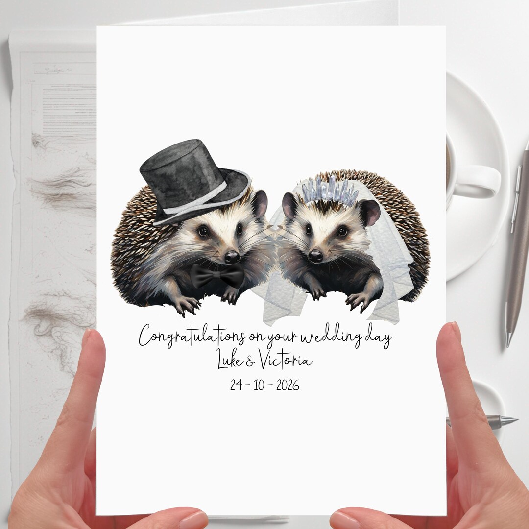 Hedgehog Wedding Card Personalised Bride & Groom Woodland Creature - Etsy