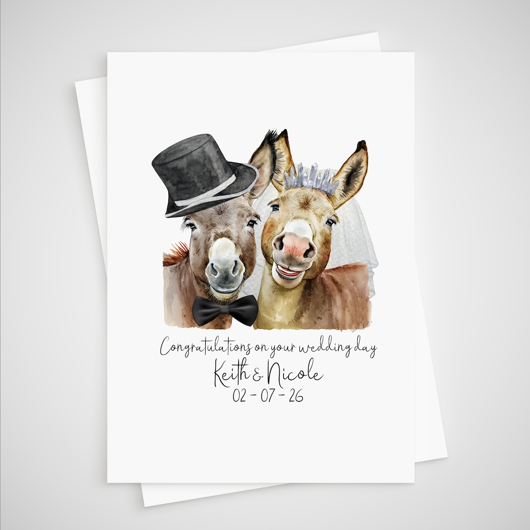 Donkey Wedding Card Personalised Bride & Groom - Etsy