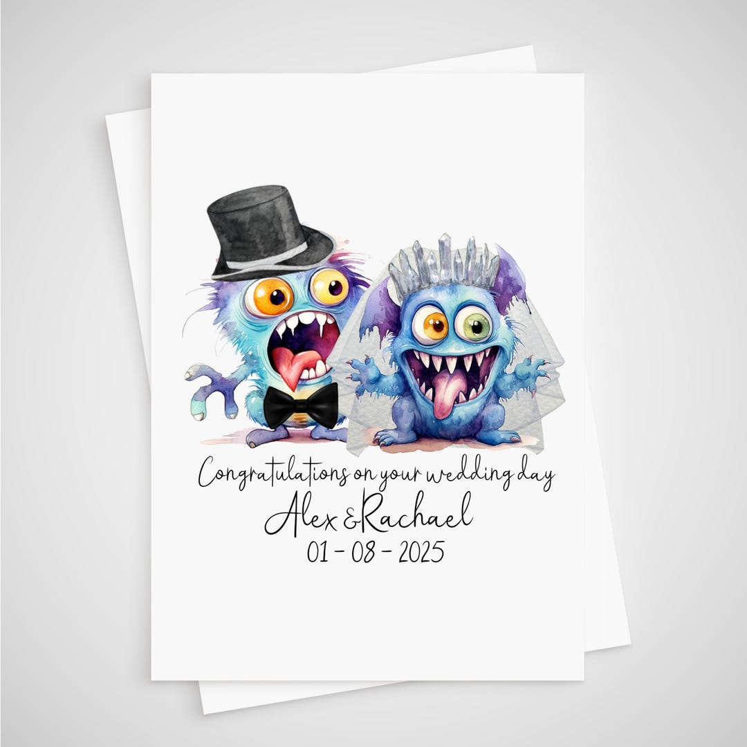 Monster Wedding Card Personalised Novelty Bride & Groom - Etsy