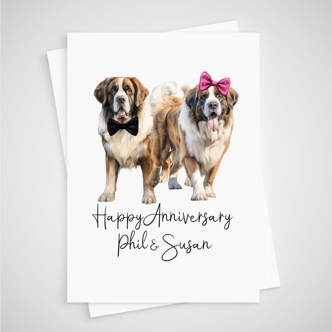 St Bernard Anniversary Card Personalised Dog - Etsy