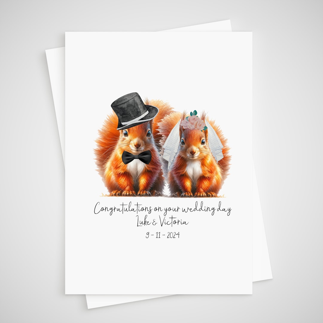 Squirrel Wedding Card Personalised Bride & Groom Red Squirrel - Etsy