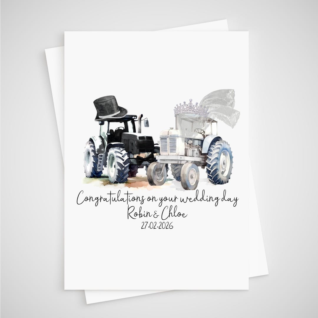 Tractor Wedding Card Personalised Bride Groom Farmer - Etsy UK