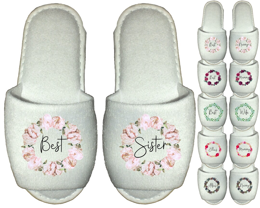 Personalised Best Sister Spa Slippers Girlfriend Fiancee Peonies ...