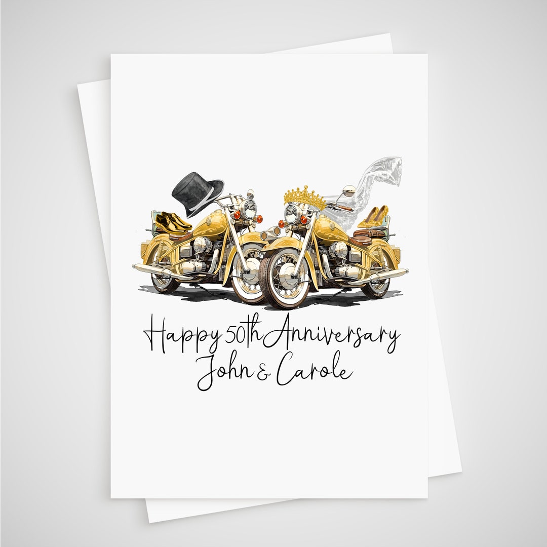 Motorbike Golden 50th Anniversary Card Personalised Motorcycle Gold - Etsy