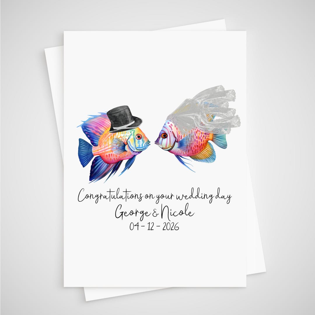 Tropical Fish Wedding Card Personalised Bride & Groom Ocean - Etsy