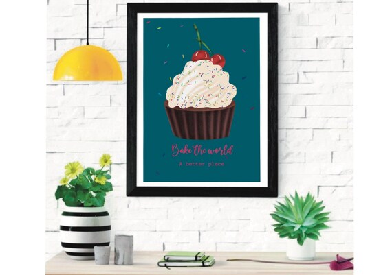 Cake poster art print cakes baker wall art illustration | Etsy