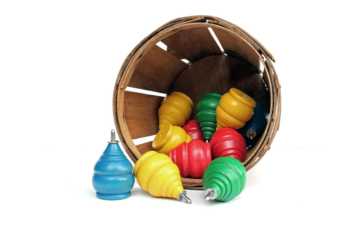 Vintage Wood Toy Tops - Etsy