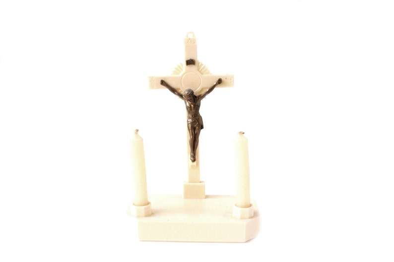 Vintage Plastic Religious Crucifix and Candle Station Religious Cross ...