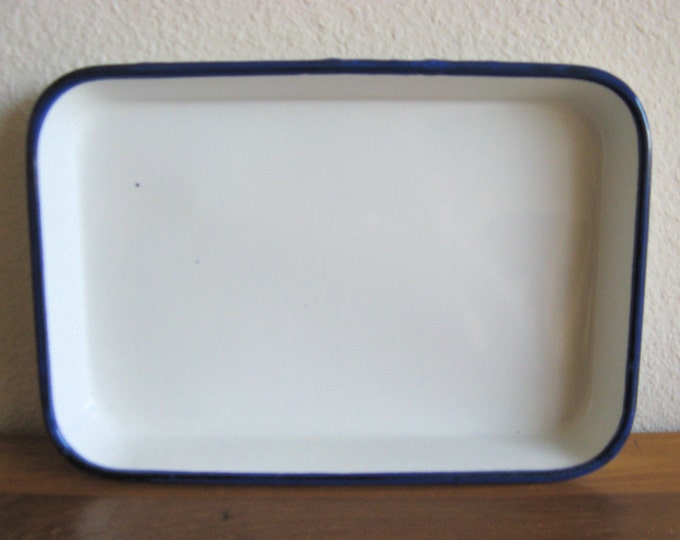 Enamelware Tray-white With Blue Rim - Etsy