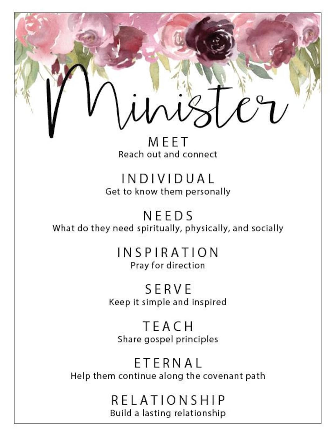 8.5"x11" Ministering Poster or Relief Society Binder Cover- the Church ...