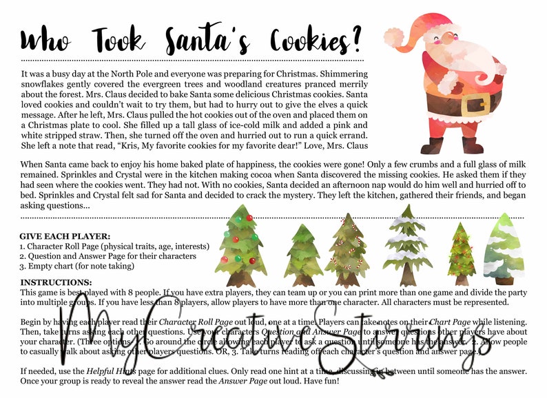 Christmas Game- Who Took Santa's Cookies- PDF - Etsy