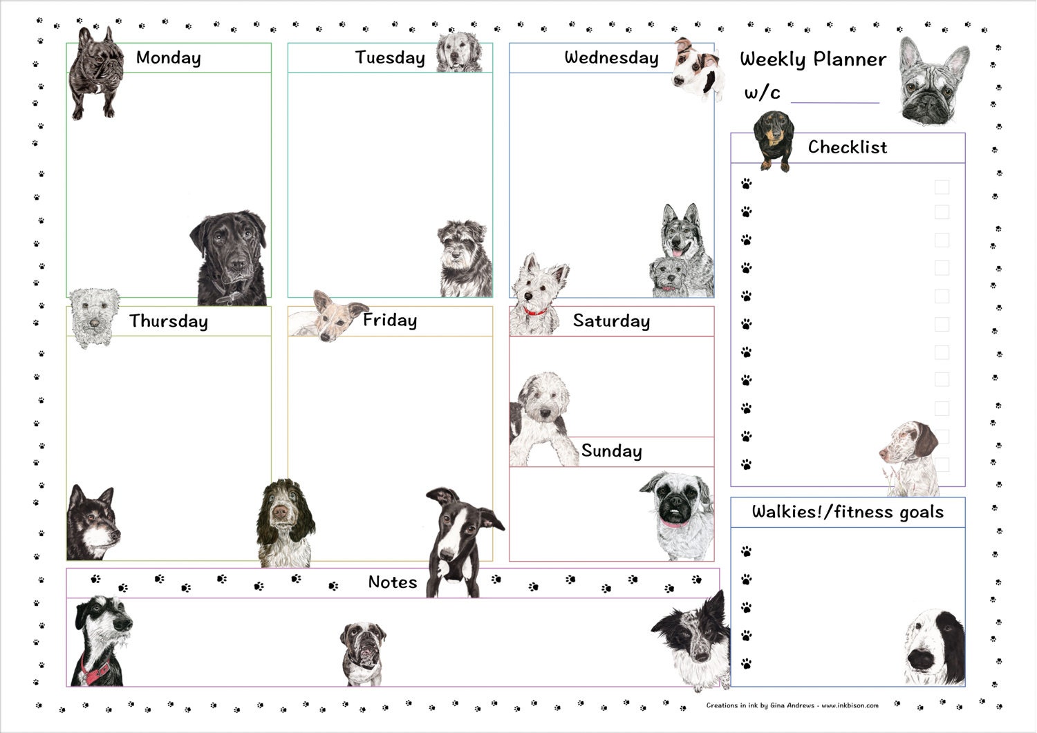 Paper Dog Planner with dog paintings weekly planner download Printable ...