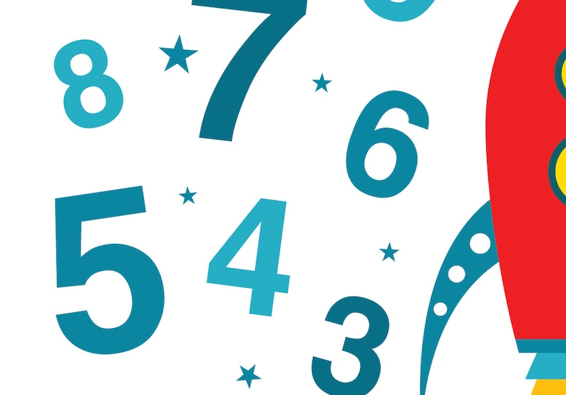 123, Rocket Ship, 123 Poster, 123 Print, Numbers Print, Numbers Poster ...