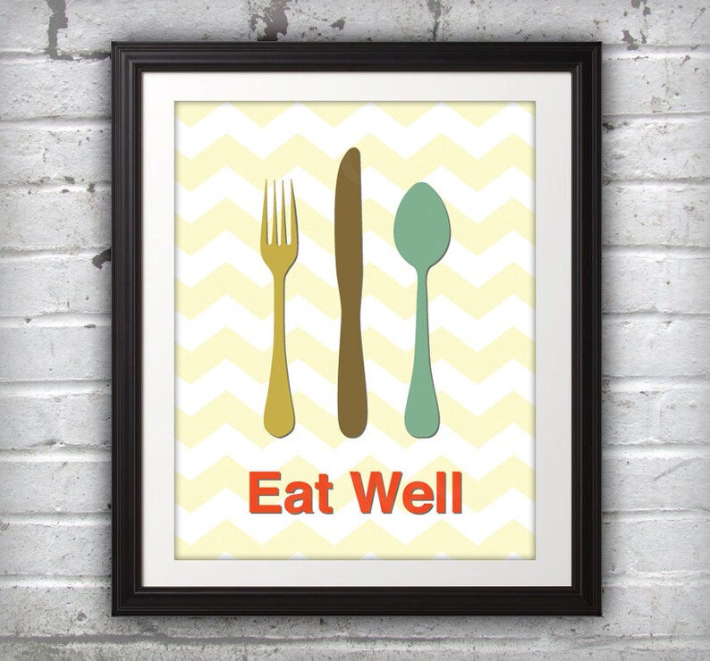 Fork Knife Spoon Print Poster Mid Century Art Chevron Print - Etsy