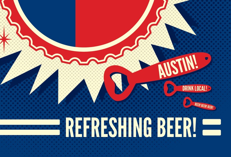Austin Texas Flag Beer Cap Print - Etsy