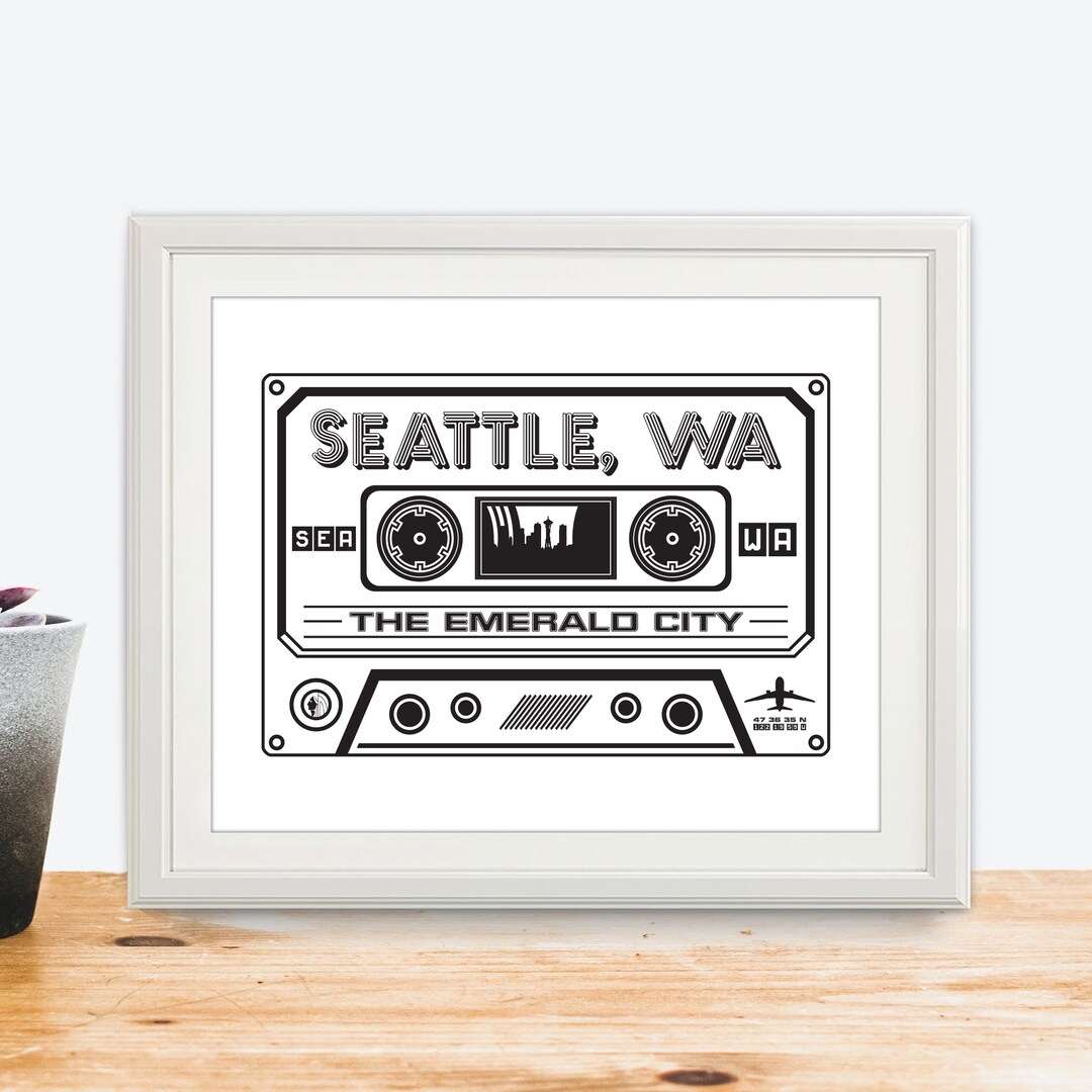 Seattle Cassette Print Seattle Music Art, Seattle Music Print, Seattle ...