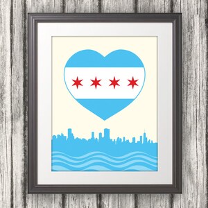 Chicago, Chicago Heart Flag With Skyline, Chicago Poster, Chicago Print ...